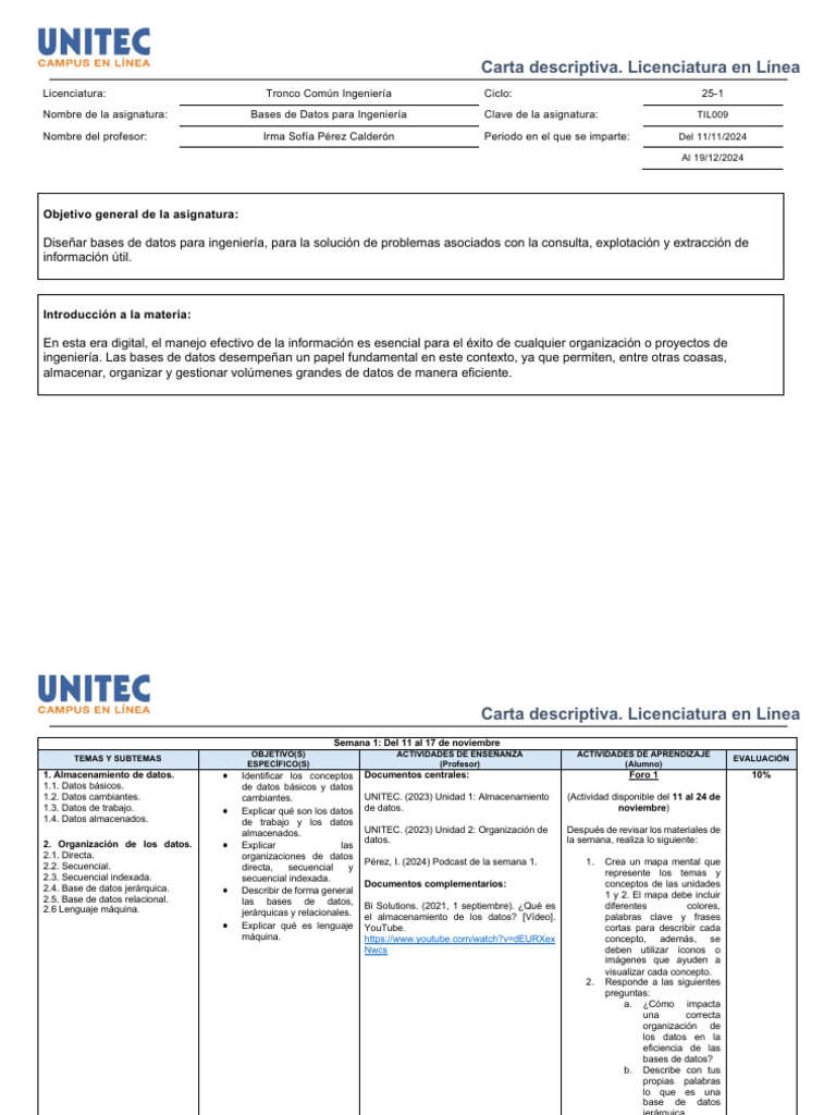 Carta Descriptiva BDI - 25-1 | PDF | Bases de datos | SQL