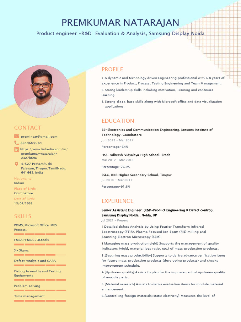 Premkumar Natarajan Resume-PE2024 | PDF | Physical Sciences