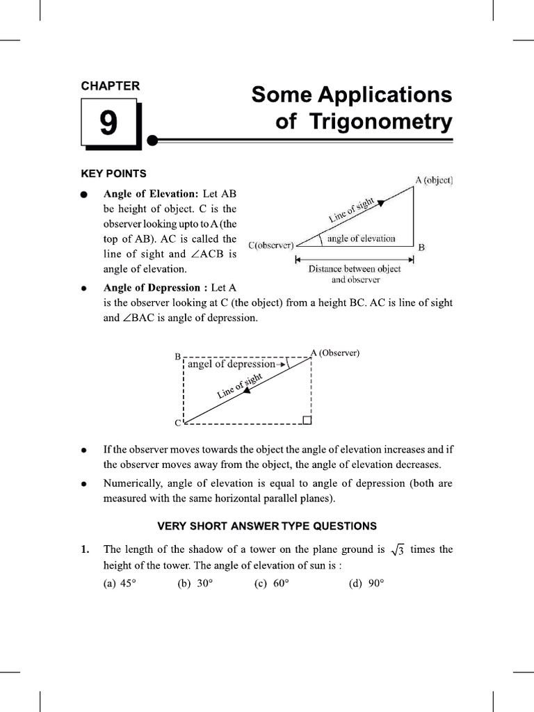 Some Applications of Trigonometry Chapter-9 | PDF