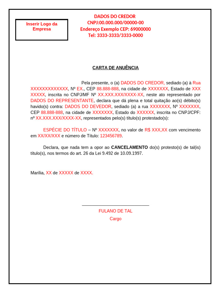 Modelo de Carta de Anuência | PDF