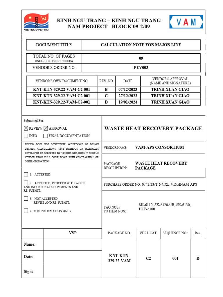 KNT-KTN-329.22-VAM-C2-001_D_Calculation Note for Major Line | PDF | Pump | Pressure
