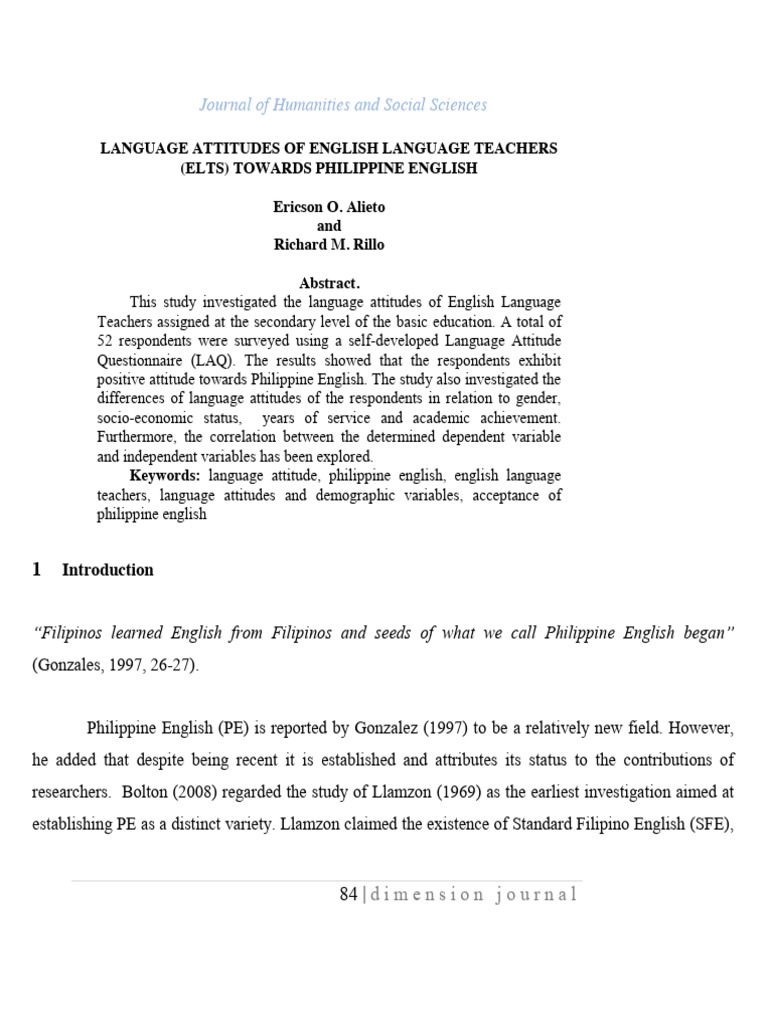 Language Attitudes Toward Philippine English | PDF | Attitude ...