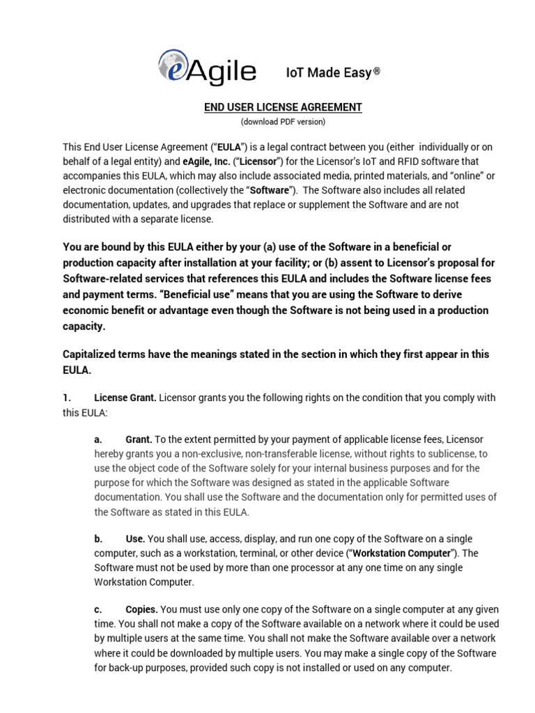 Eagile End User License Agreement Jan 2020 | PDF | License | Legal Remedy