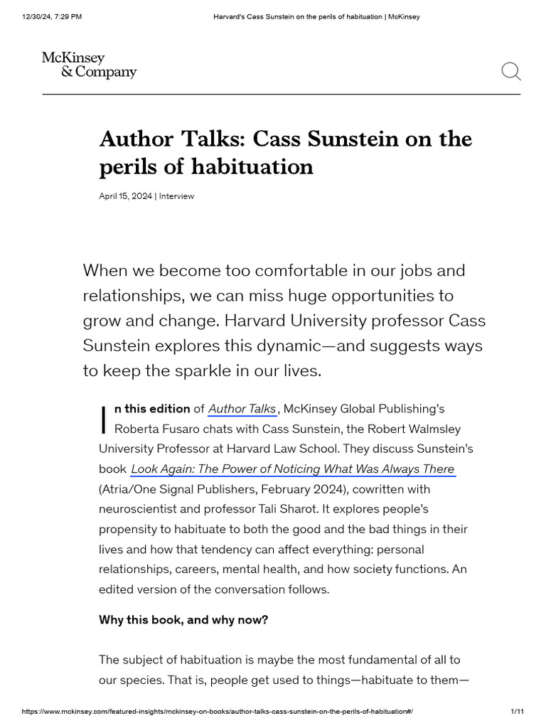 Harvard's Cass Sunstein On The Perils of Habituation - McKinsey | PDF