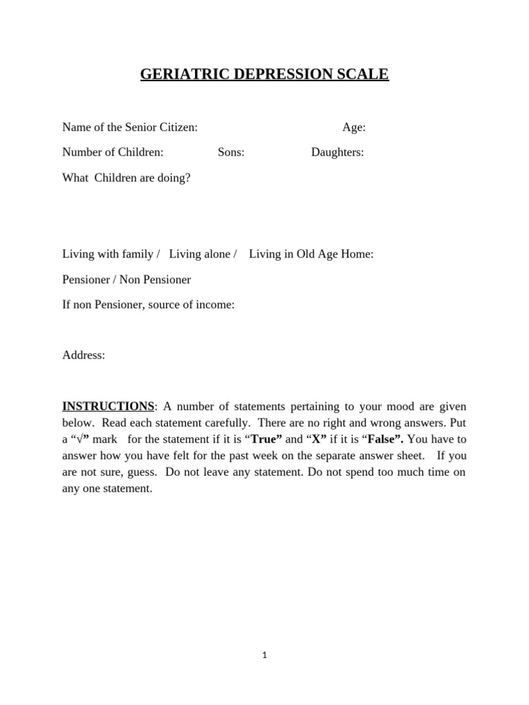 Geriatric Depression Scale short | PDF