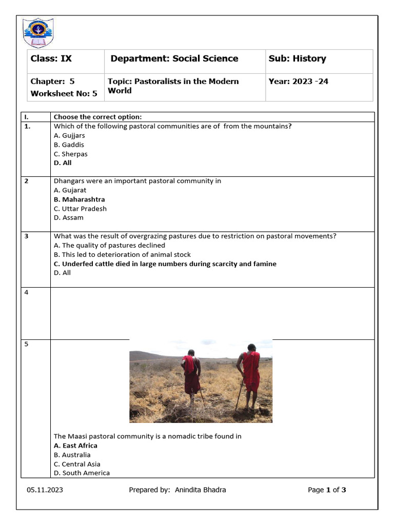 Class IX History Worksheet | PDF