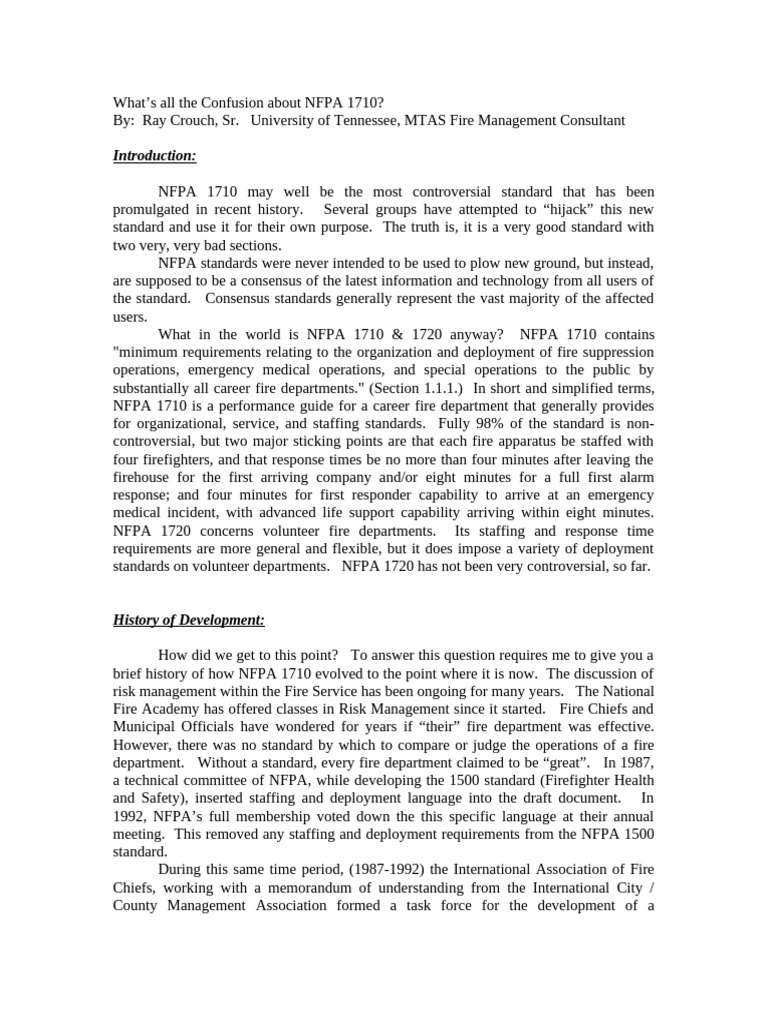 What's All The Confusion About NFPA 1710 | PDF | Firefighter | Tort