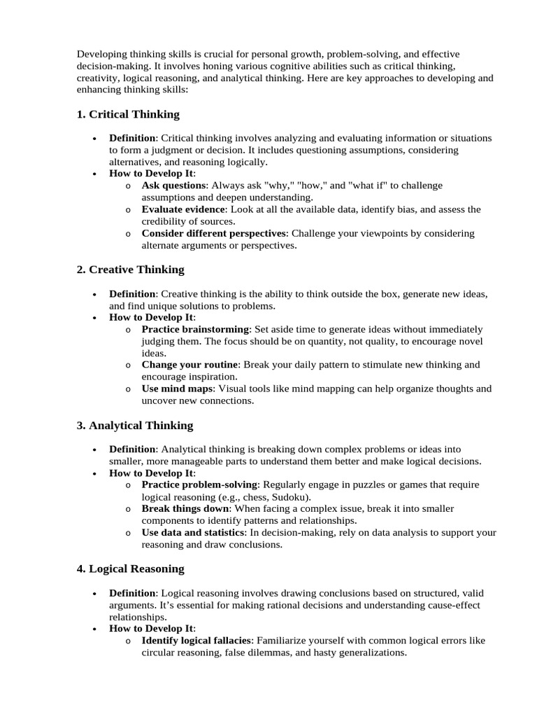 Developing Thinking Skills | PDF | Thought | Critical Thinking