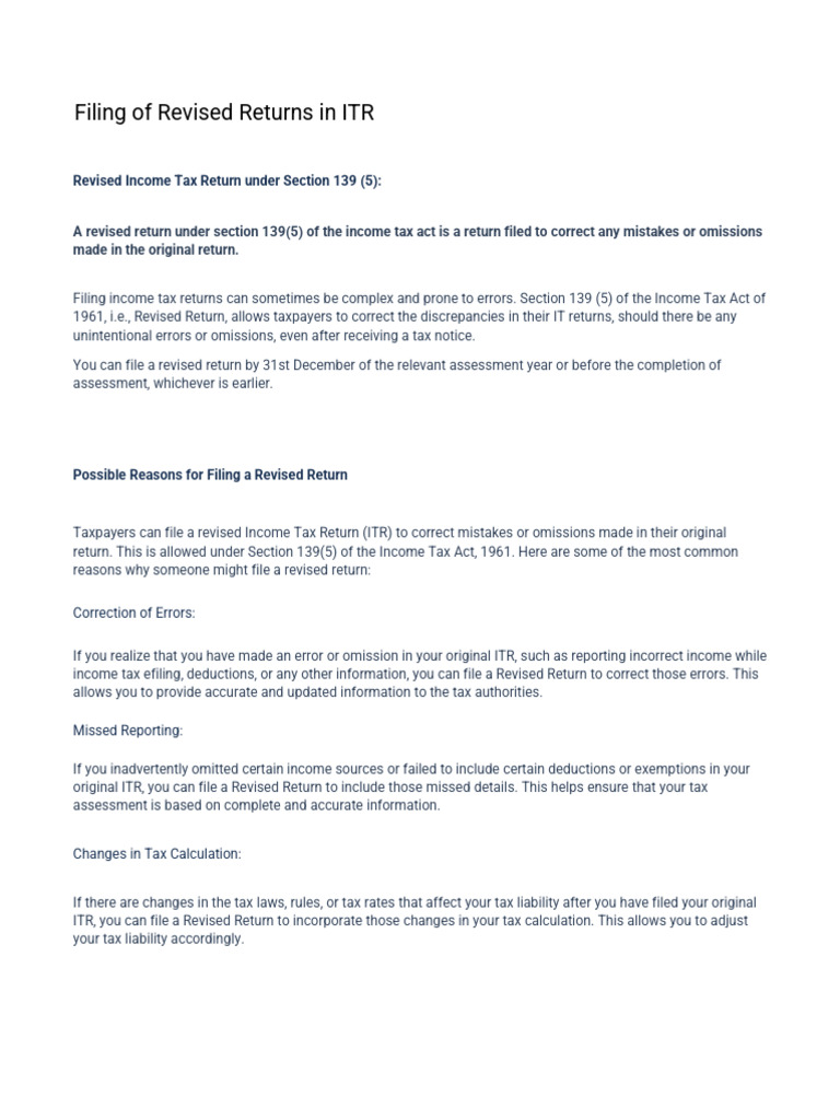 Revised Return Applicability in ITR | PDF