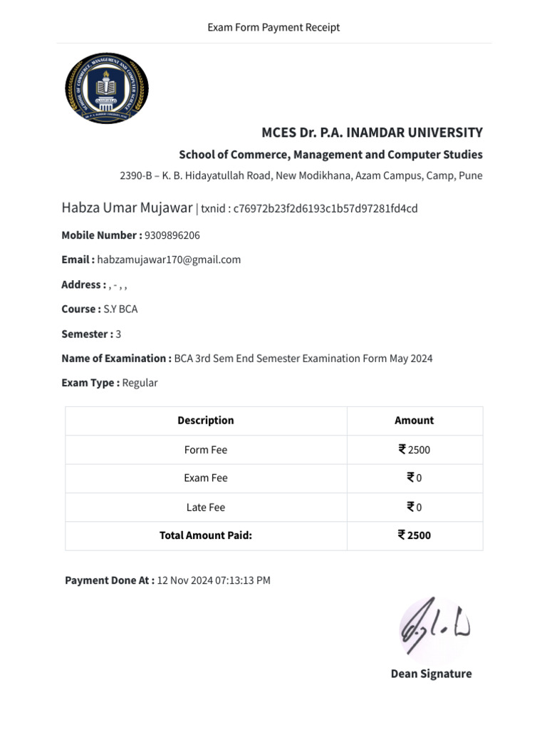 3 RD Sem Fees Receipt | PDF