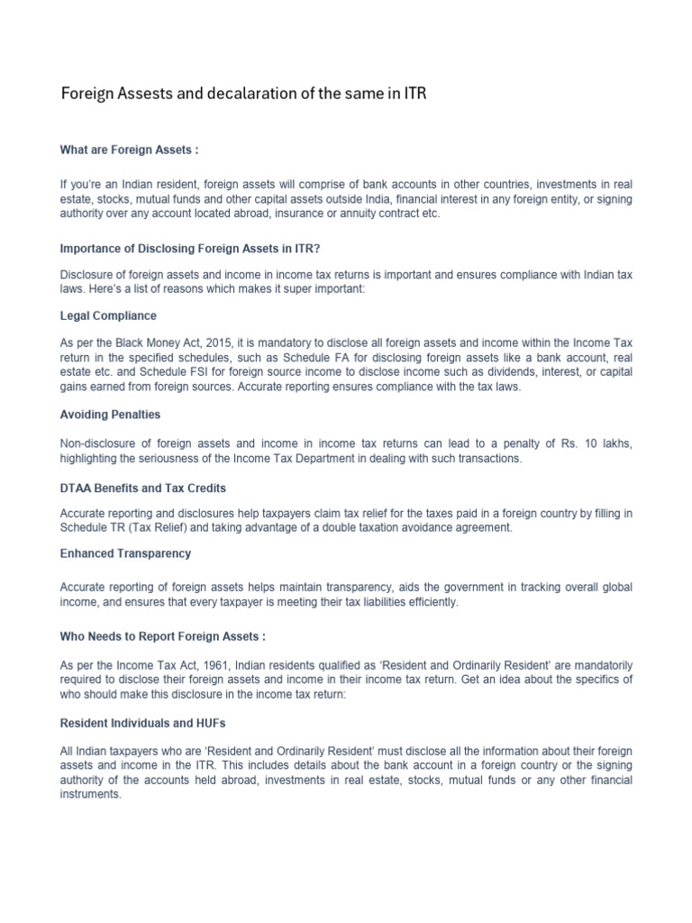Indian Income Tax Foreign Assest Declaration | PDF | Taxes | Income Tax