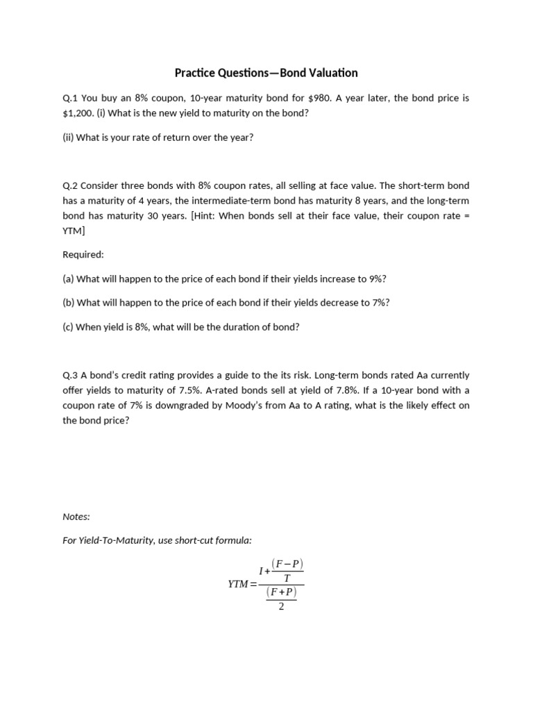 Bond Valuation Practice Questions | PDF