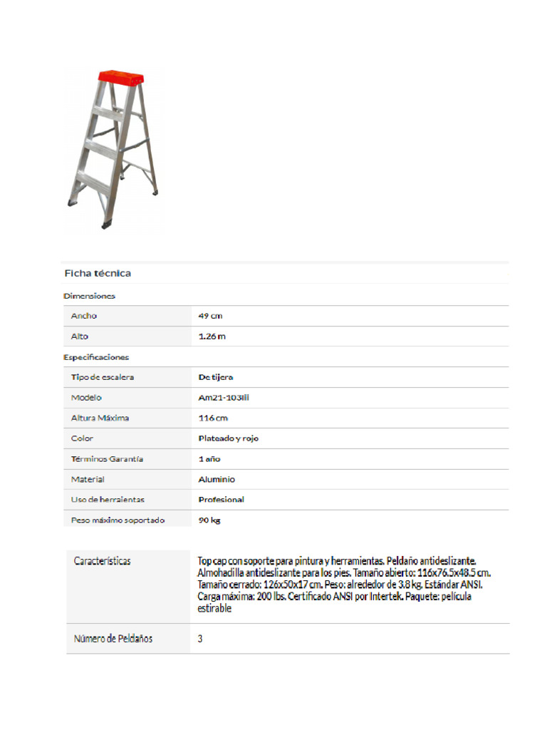 Ficha Tecnica de La Escalera Tipo Tijera. | PDF
