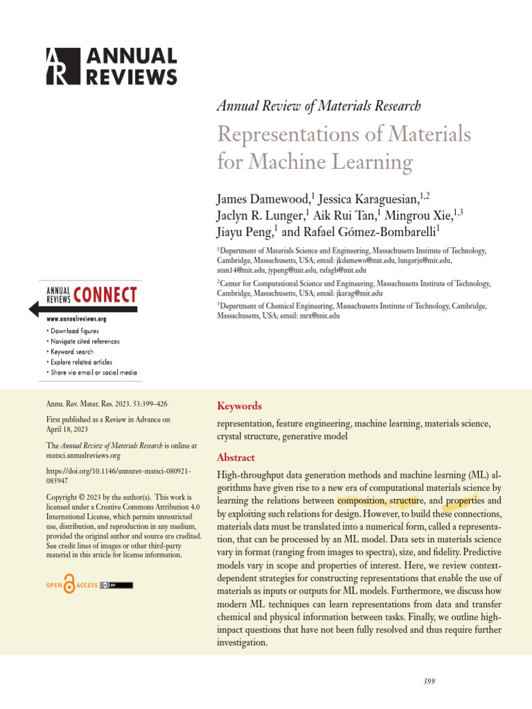2023 Representations of Materials for Machine Learning | PDF | Machine ...