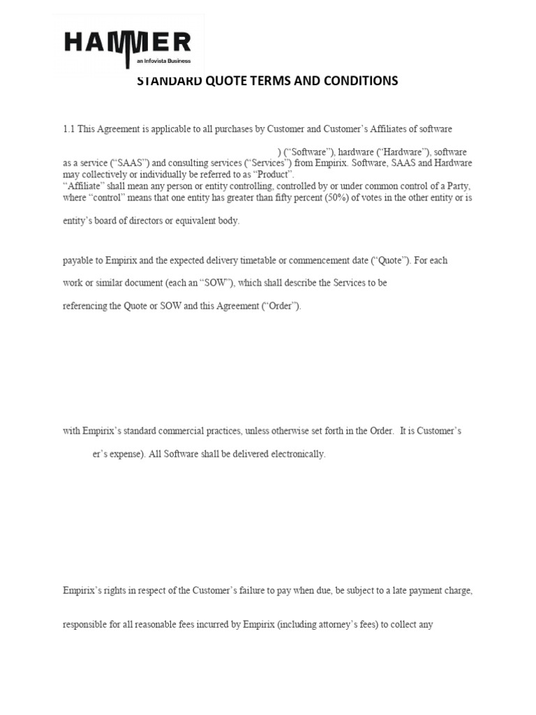 Standard Quote Terms and Conditions | PDF | Software As A Service | License