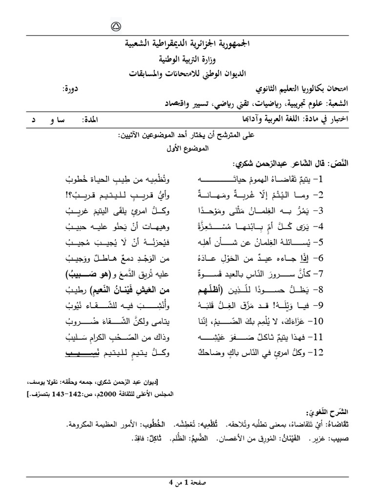 Bac Arabic Se 2023 | PDF