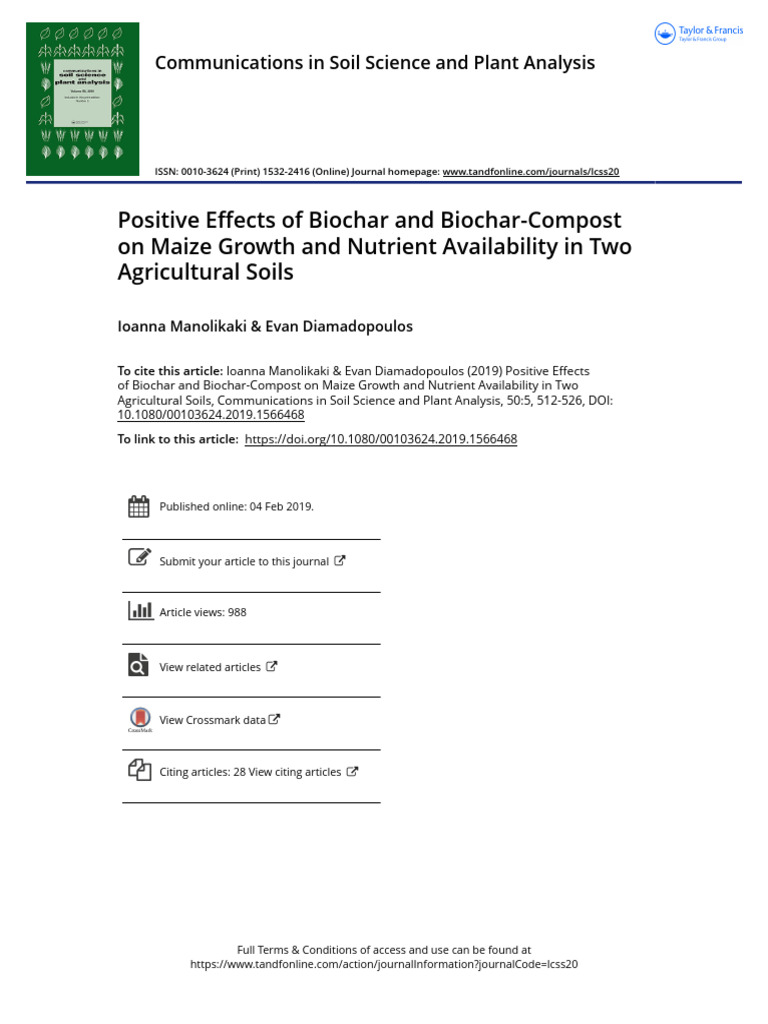 Positive Effects Of Biochar And Biochar Compost On Maize Growth And