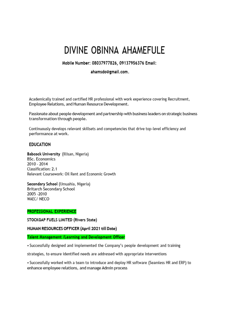 Ahamefule Divine Obinna 2024 A | PDF | Human Resources | Talent Management