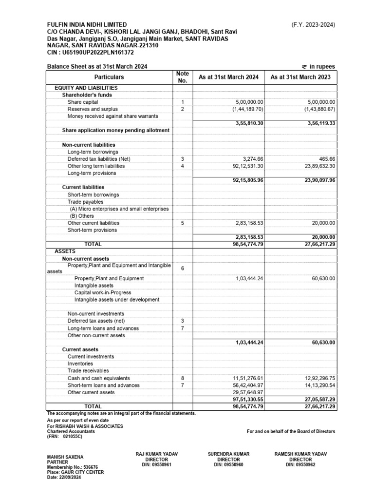 FULFIN BS | PDF | Equity (Finance) | Balance Sheet