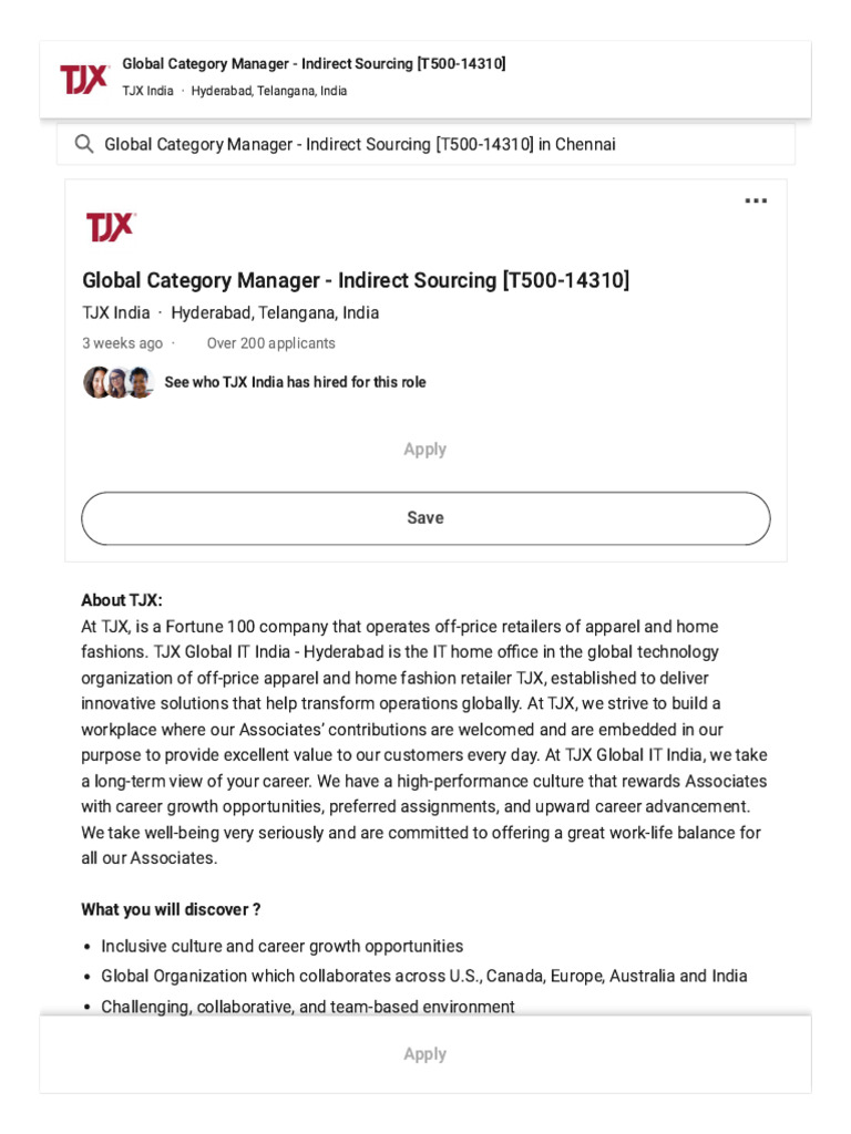 TJX India Hiring Global Category Manager - Indirect Sourcing [T500 ...