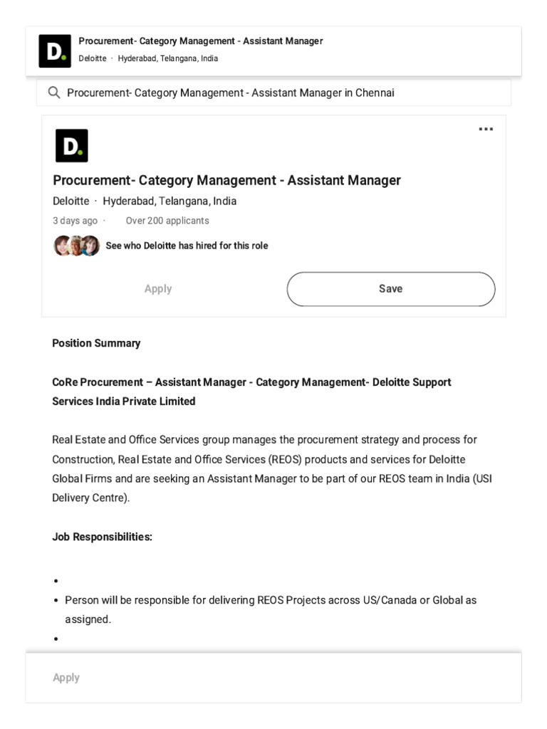 Procurement Assistant Manager at Deloitte | PDF | Procurement | Leadership