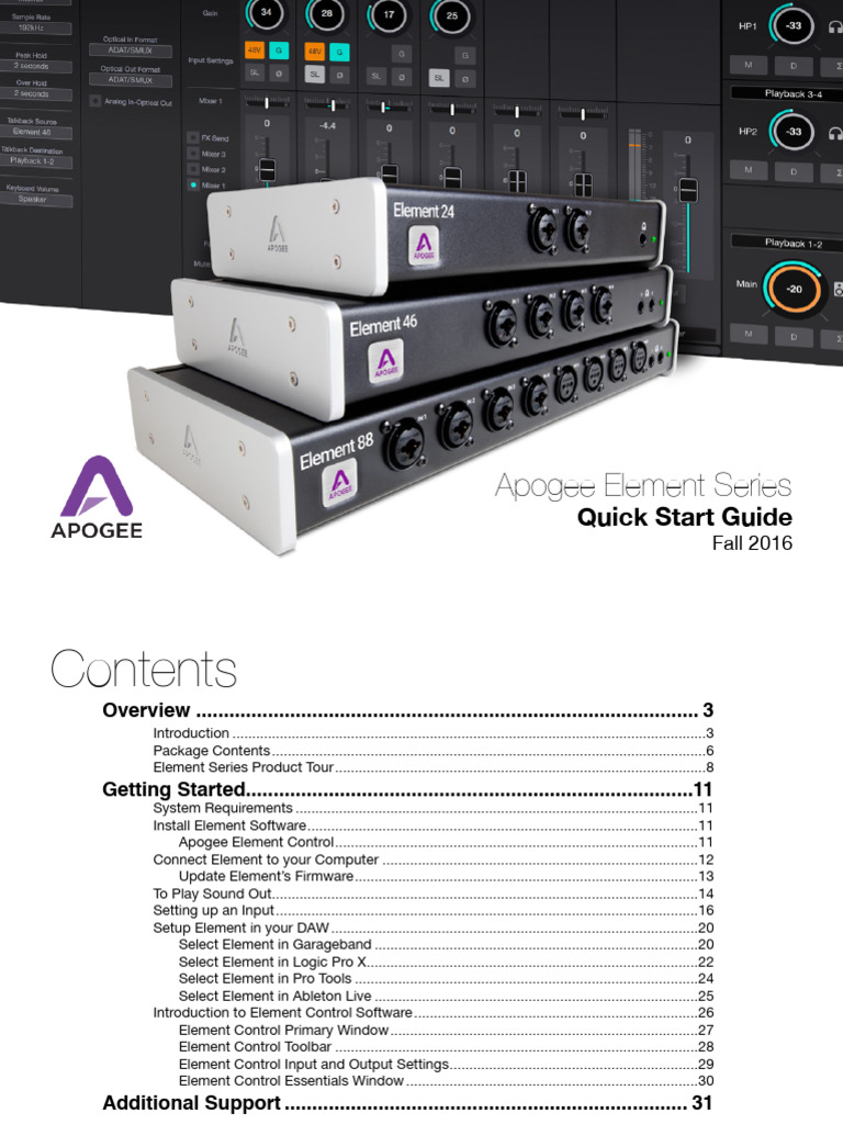 Element Quickstart Guide Web | PDF | Electrical Engineering | Sound Technology
