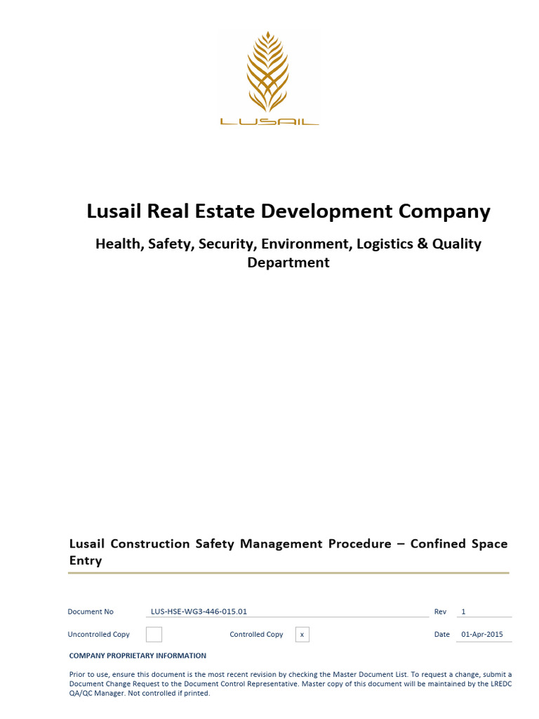 LUS-HSE-WG3-446-015.01 - Confined Space Entry | PDF | Safety ...