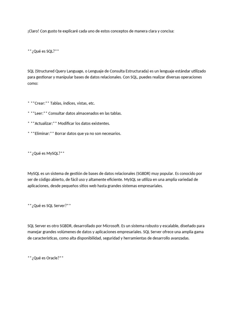 Introducción a SQL y SGBDR: MySQL, SQL Server, Oracle | PDF | Bases de datos | Mi sql