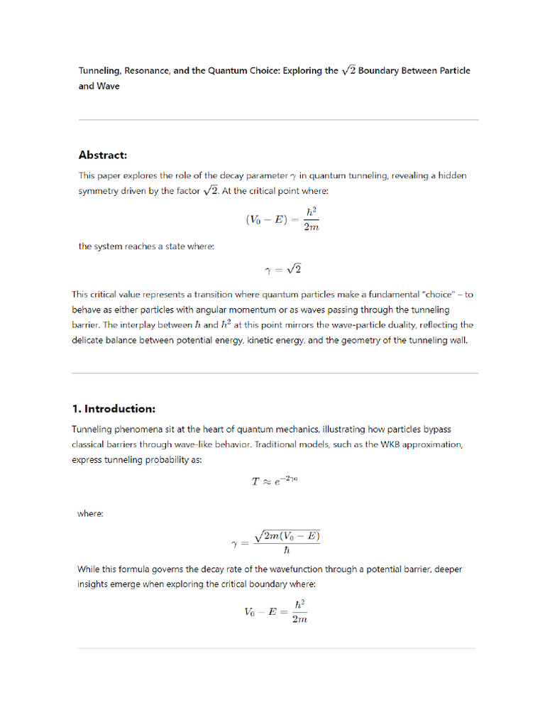Tunneling, Resonance, and The Quantum Choice | PDF