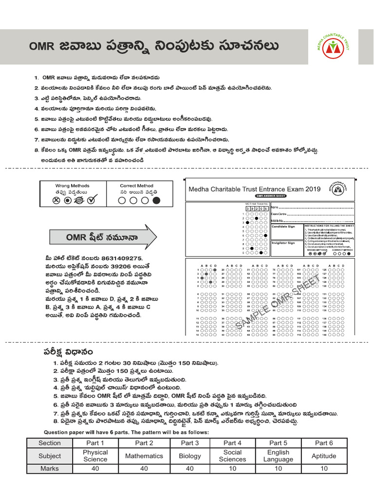 OMR Instructions and Question Paper Format | PDF