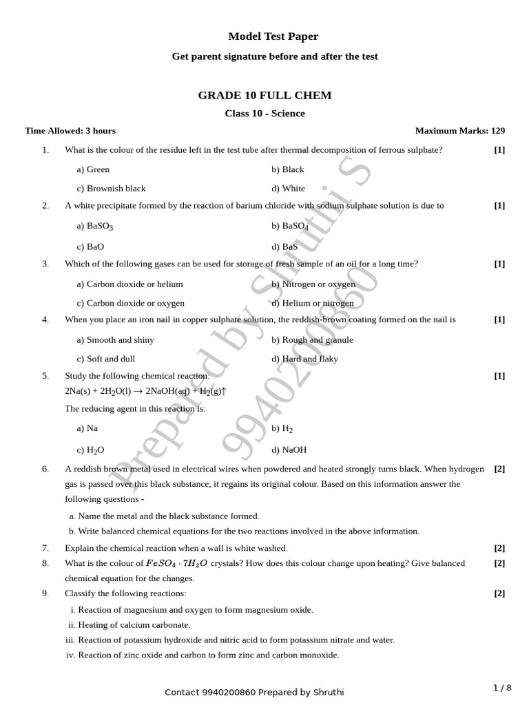 Grade 10 Full Chem QP | PDF | Acid | Chemical Reactions
