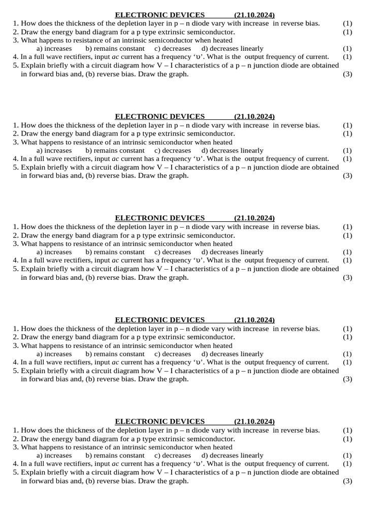 Solids and Semiconductor Test (21.10.24) | PDF | P–N Junction | Diode