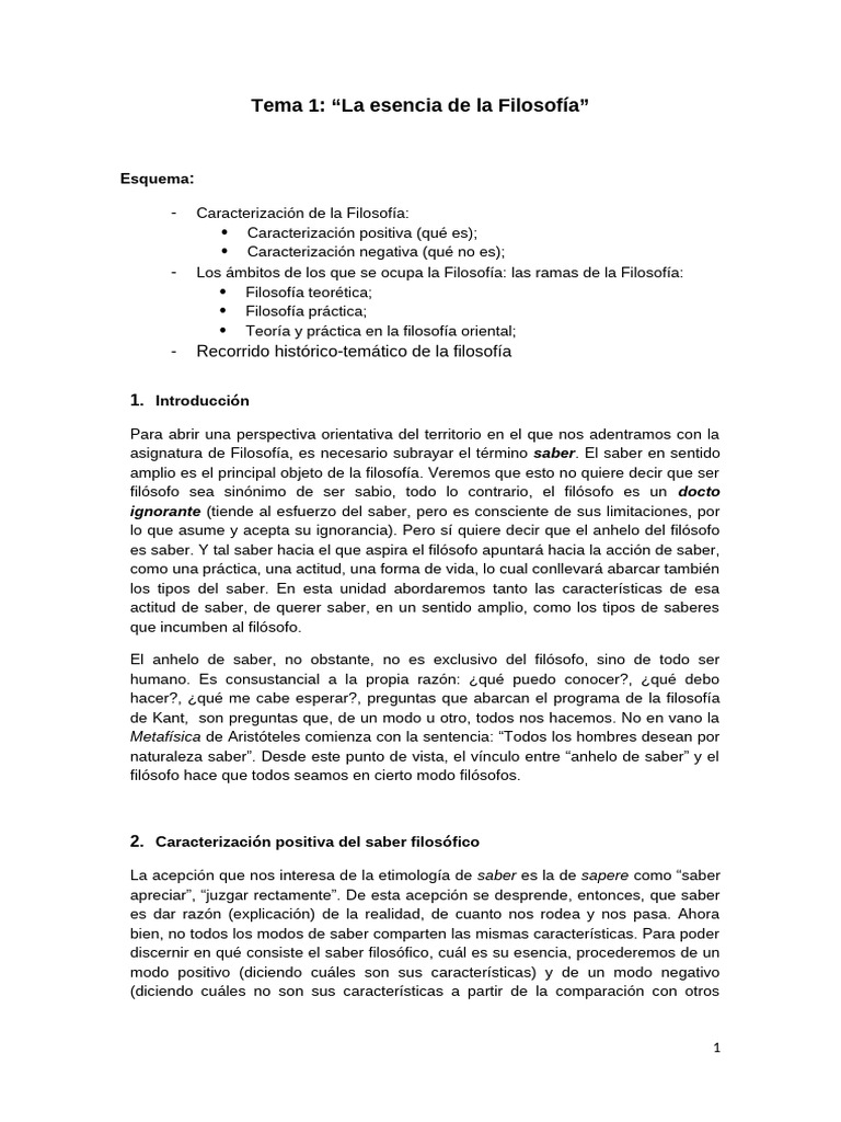 Tema 1, La Esencia de La Filosofía | PDF | Aristóteles | Conocimiento