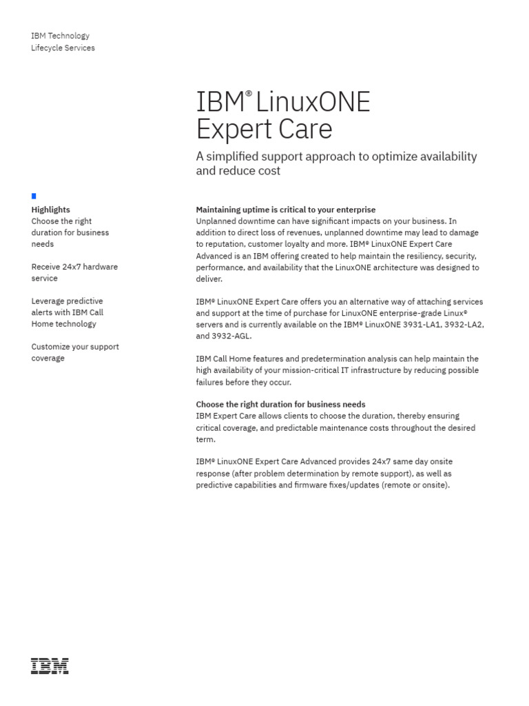IBM LinuxONE Expert Care | PDF | Trademark | Ibm