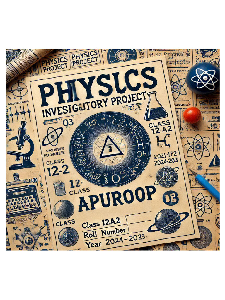 Physics Investigatory Project cover page with the name Apuroop, class ...