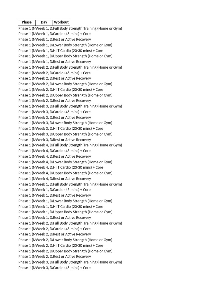 6 Month Workout Plan | PDF | Physical Fitness | Physical Exercise