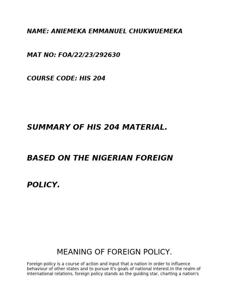 Name_ Aniemeka-wps Office | PDF | Diplomacy | Diplomatic Mission