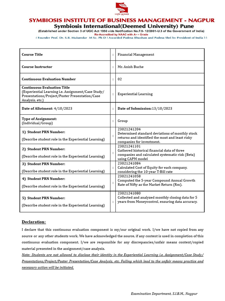 Evaluation Front | PDF | Capital Asset Pricing Model | Business