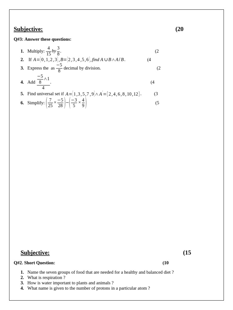 Math and Science Test Questions | PDF