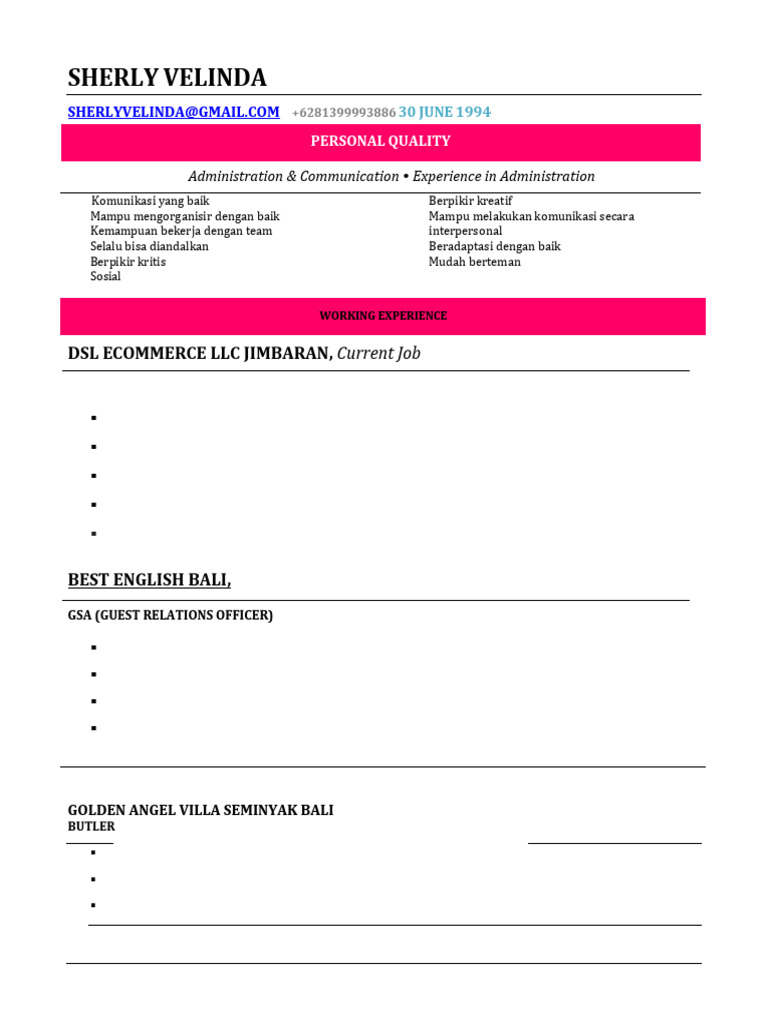 CV SHERLY VELINDA | PDF