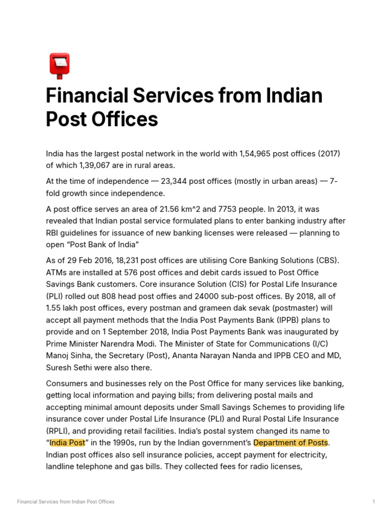 Financial Services From Indian Post Offices | PDF | Money | Financial ...