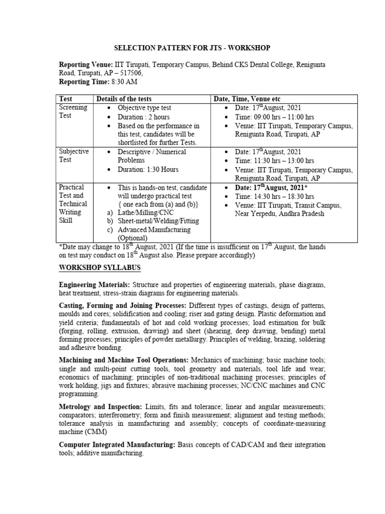 JTS Workshop Syllabus 2021 | PDF | Machining | Numerical Control