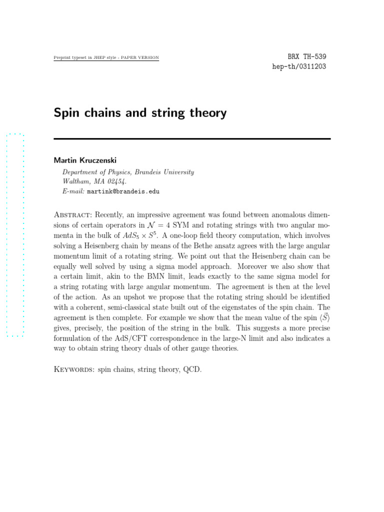 (2004) (PRL) Spin Chains and String Theory | PDF | String Theory | Spin ...