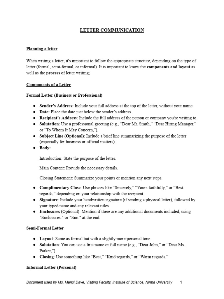 Unit 2 - Letter Communication | PDF | Human Communication