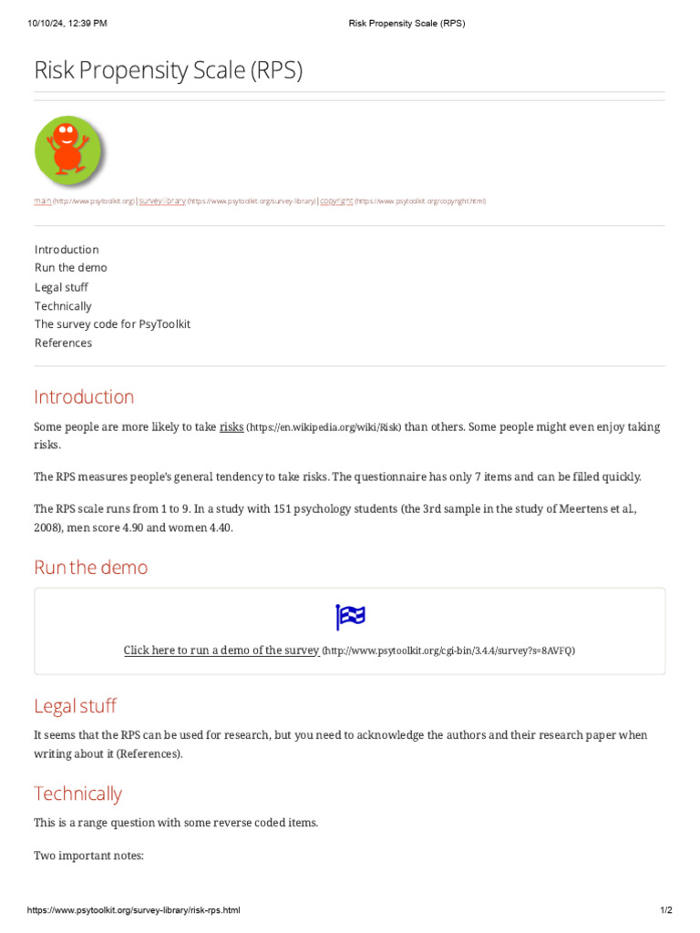 Risk Propensity Scale (RPS) | PDF | Psychology | Psychological Concepts