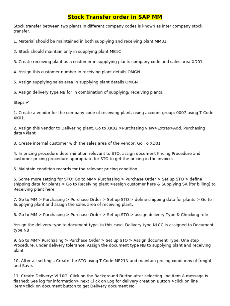 Stock Transfer Order in SAP MM | PDF