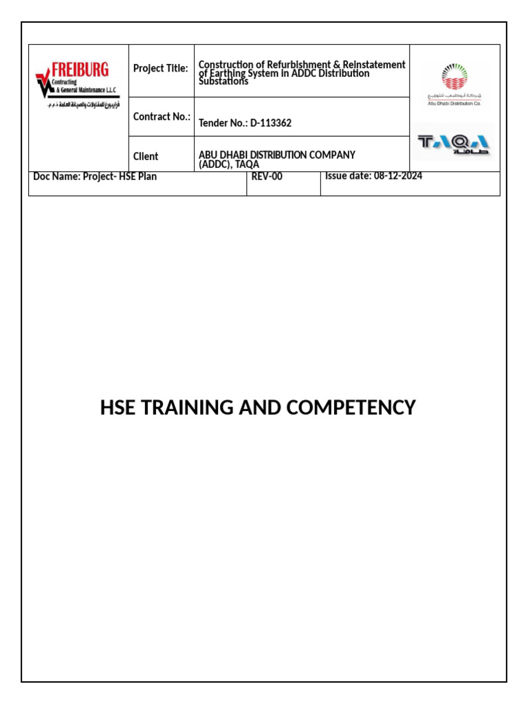 HSE Training Plan for ADDC Substations | PDF | Electrical Substation ...