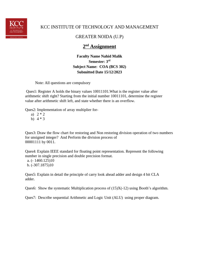 COA_ASSIGNMENT1 | PDF