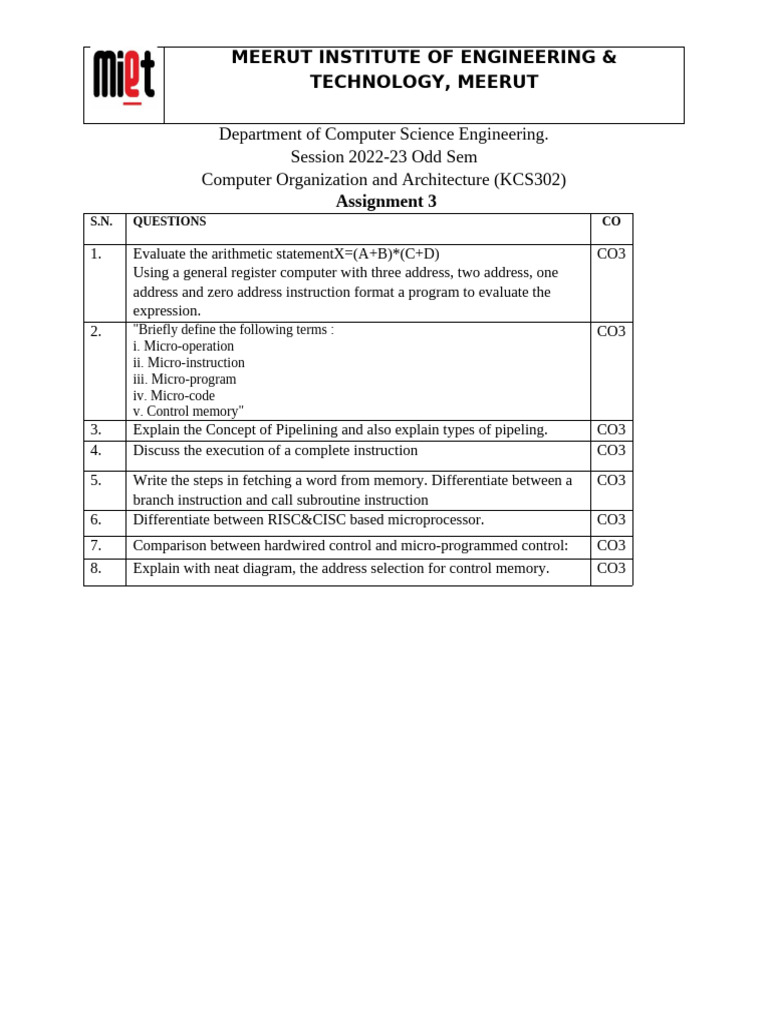 COA Compulsory Assignment 5 Unit 3 | PDF