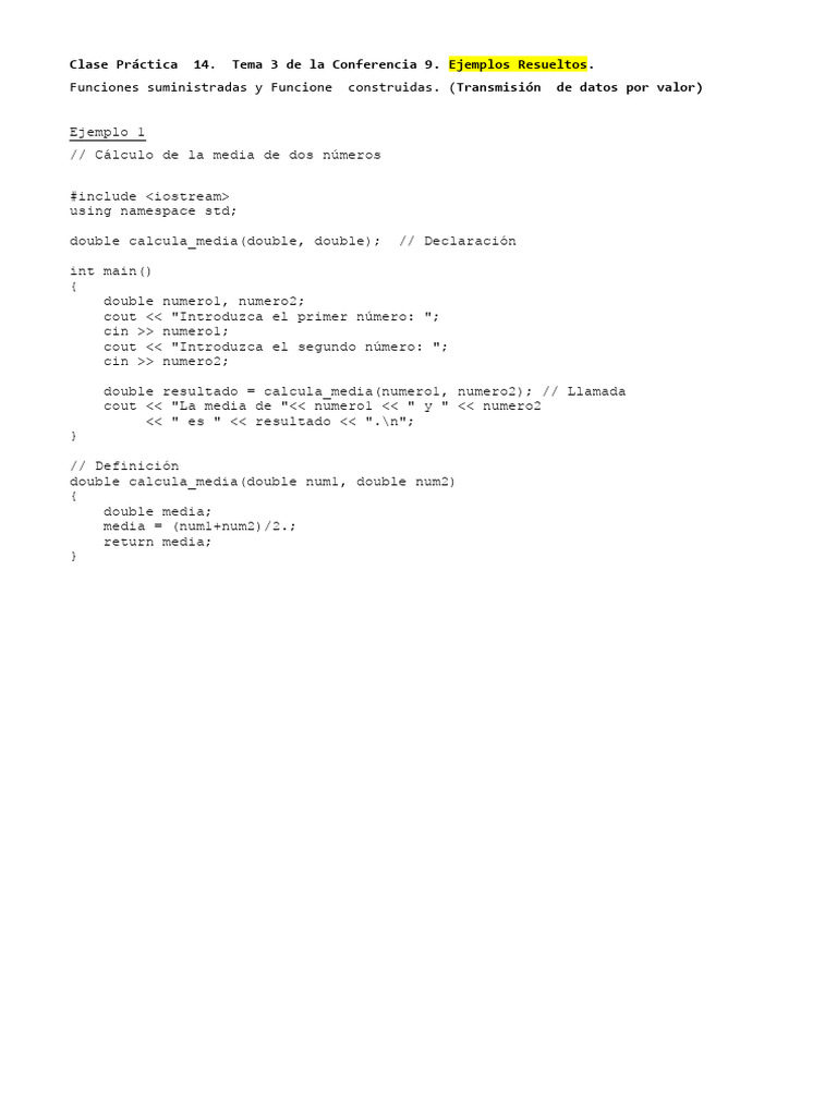 Clase Práct - 14 - Tema 3 - Conf 9 - Ejemplos - Devolver Un Valor | PDF
